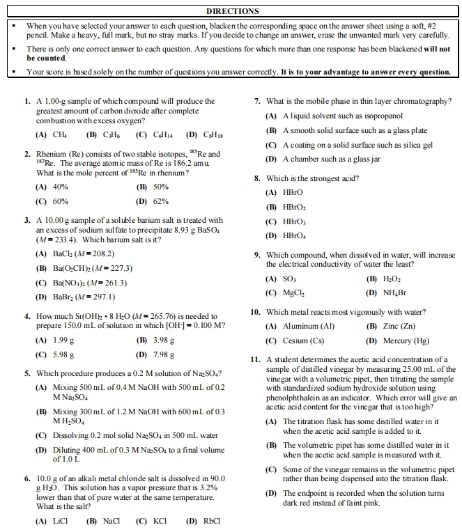 top级化学竞赛USNCO真题长什么样？ - USNCO美国化学奥赛官网